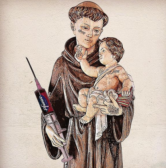 Provocazione artistica: Evyrein raffiugura Sant’Antonio con in mano il ...